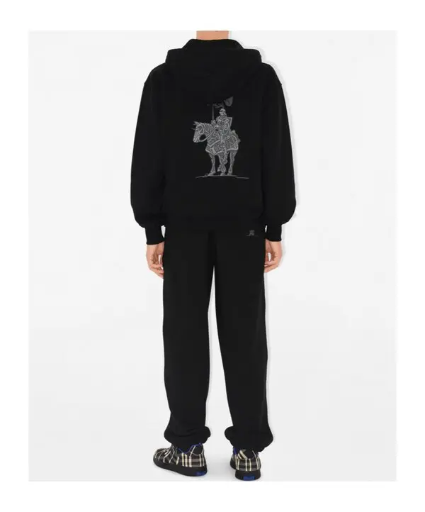 Burberry Ekd Motif Zip-up Drawstring Hoodie - Black