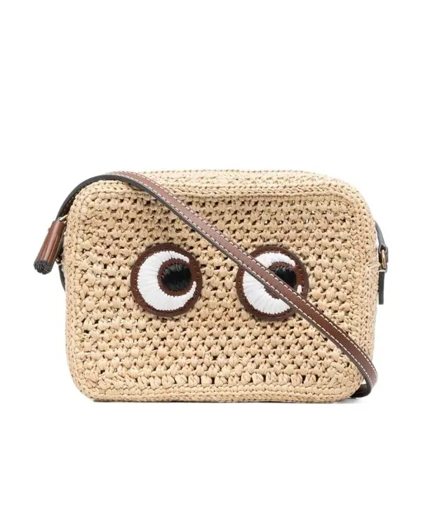 ANYA HINDMARCH Eyes Appliqué Woven Crossbody Bag - Nude