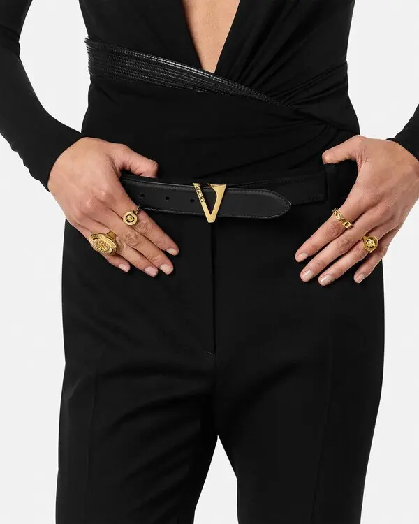 Versace Logo Engraved Buckle Belt