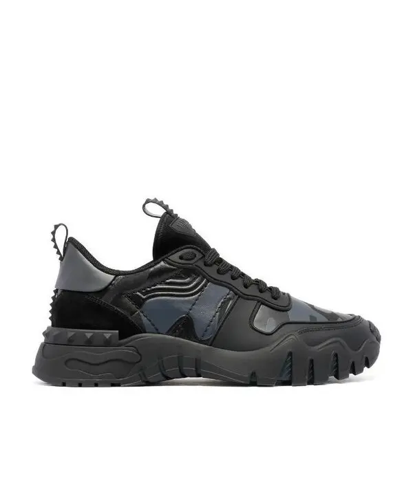 Valentino Garavani Multi-panel Leather And Suede Sneakers - Black