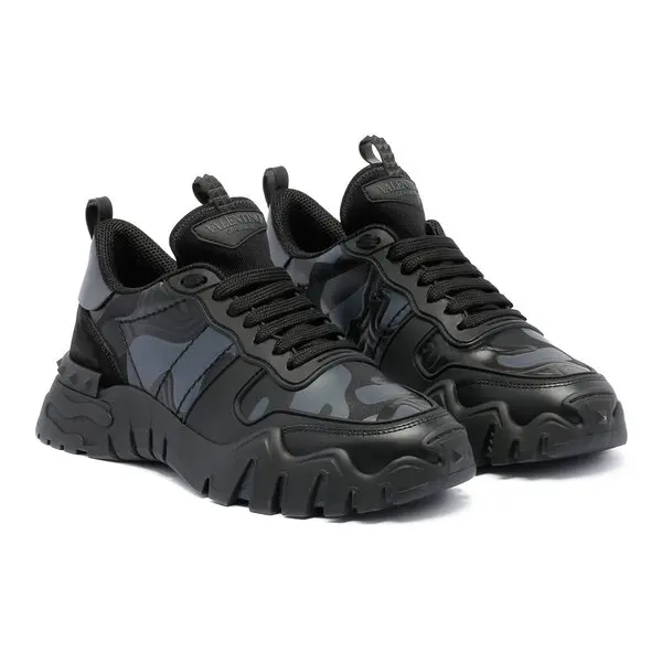 Valentino Garavani Multi-panel Leather And Suede Sneakers - Black