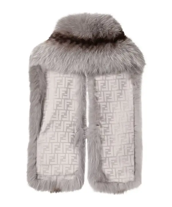 Fendi Gray Fox Fur Maxi Stole With Leather Belt