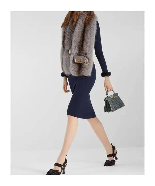 Fendi Gray Fox Fur Maxi Stole With Leather Belt