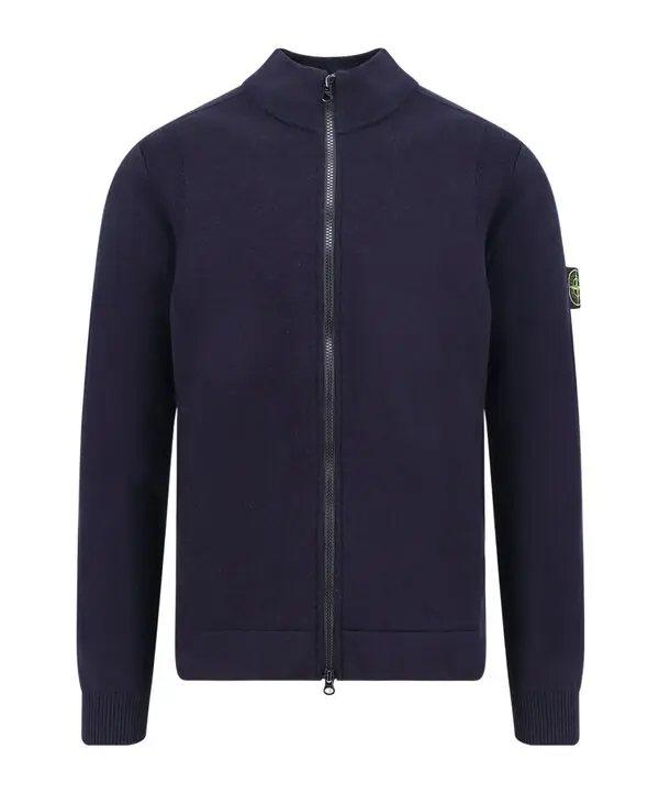 Stone Island Logo Patch Zip-up Cardigan - Blue