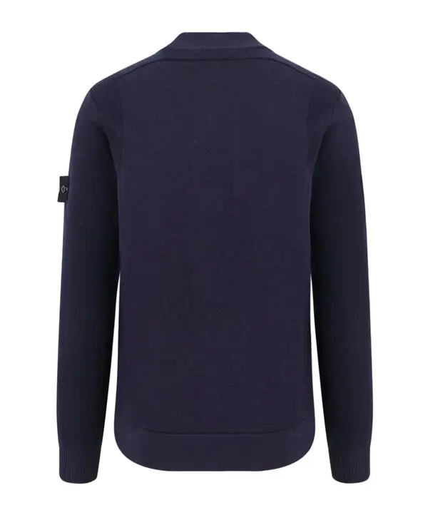 Stone Island Logo Patch Zip-up Cardigan - Blue