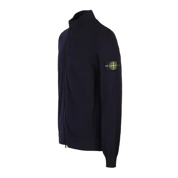 Stone Island Logo Patch Zip-up Cardigan - Blue
