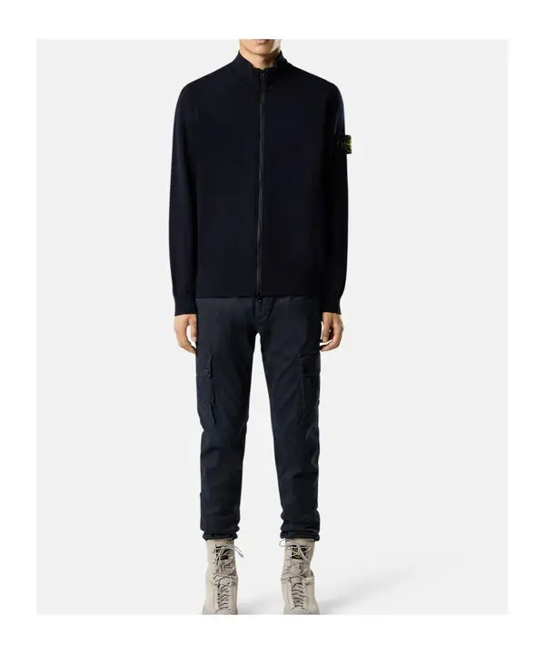 Stone Island Logo Patch Zip-up Cardigan - Blue