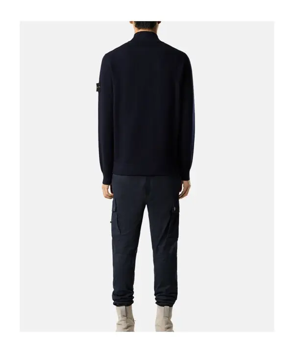 Stone Island Logo Patch Zip-up Cardigan - Blue