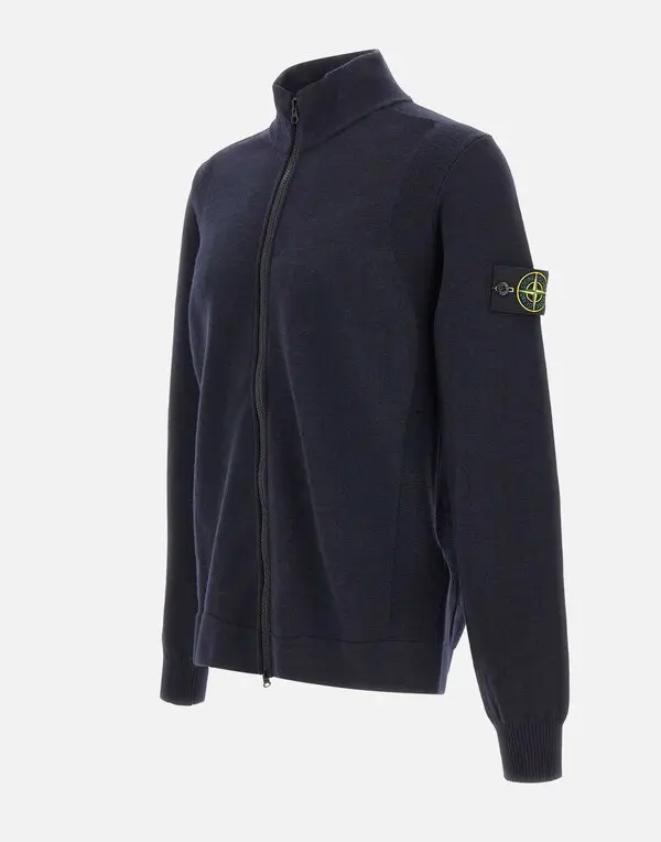 Stone Island Logo Patch Zip-up Cardigan - Blue