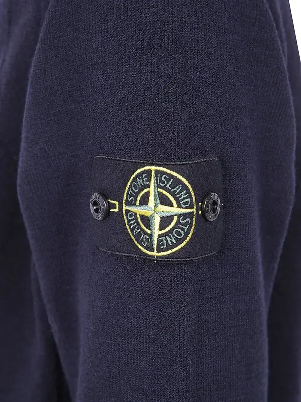 Stone Island Logo Patch Zip-up Cardigan - Blue