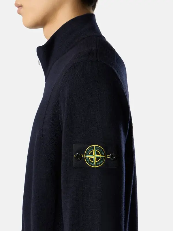 Stone Island Logo Patch Zip-up Cardigan - Blue