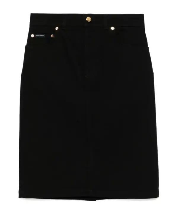 Dolce & Gabbana Logo Plaque Denim Midi Skirt
