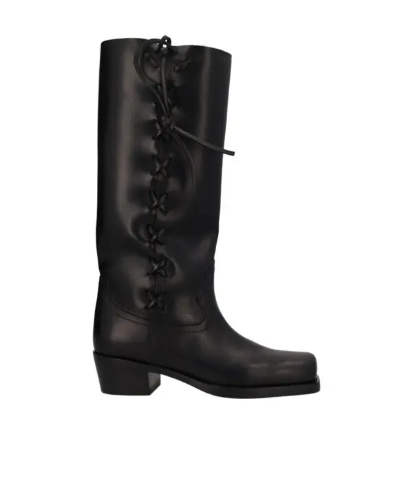 Paris Texas Lace-up Knee-high Boots - Black