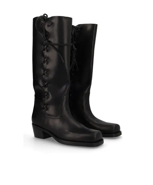 Paris Texas Lace-up Knee-high Boots - Black