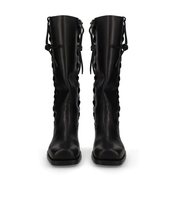 Paris Texas Lace-up Knee-high Boots - Black