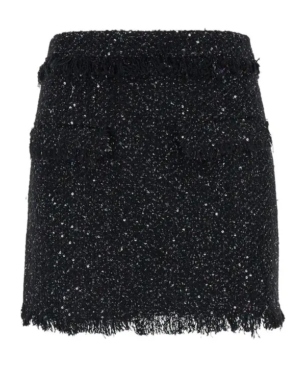 MSGM High-waist Frayed-trim Boucle Mini Skirt - Black