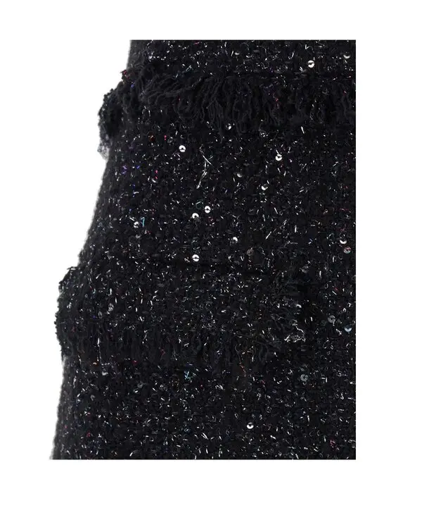 MSGM High-waist Frayed-trim Boucle Mini Skirt - Black