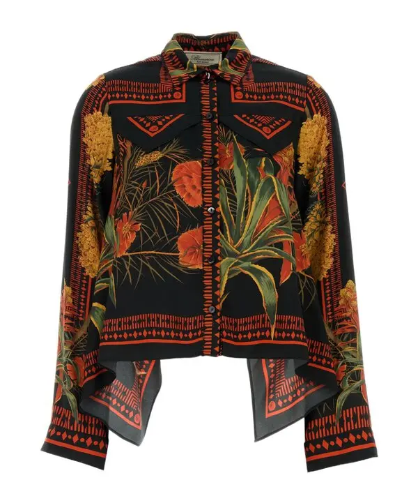 Blumarine Floral Printed Long Sleeve Shirt - Black
