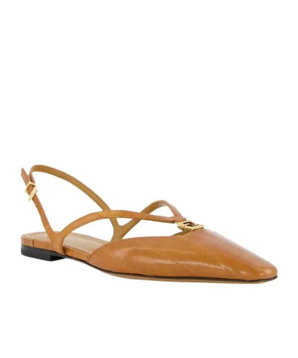 Fendi Square-toe Flats With Ff Logo And Adjustable Ankle Strap