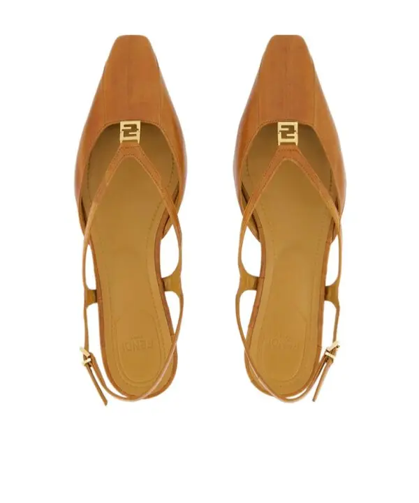 Fendi Square-toe Flats With Ff Logo And Adjustable Ankle Strap