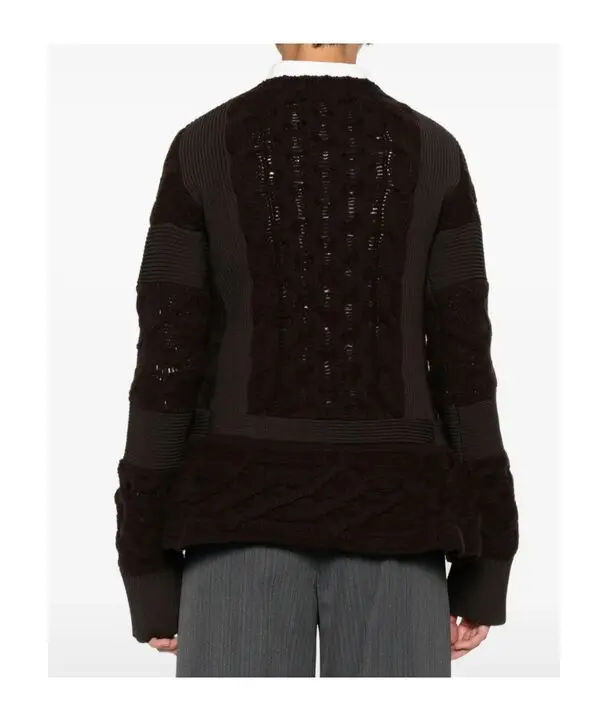 Sacai Crew Neck Long Sleeve Cable Knit Sweater With Pockets