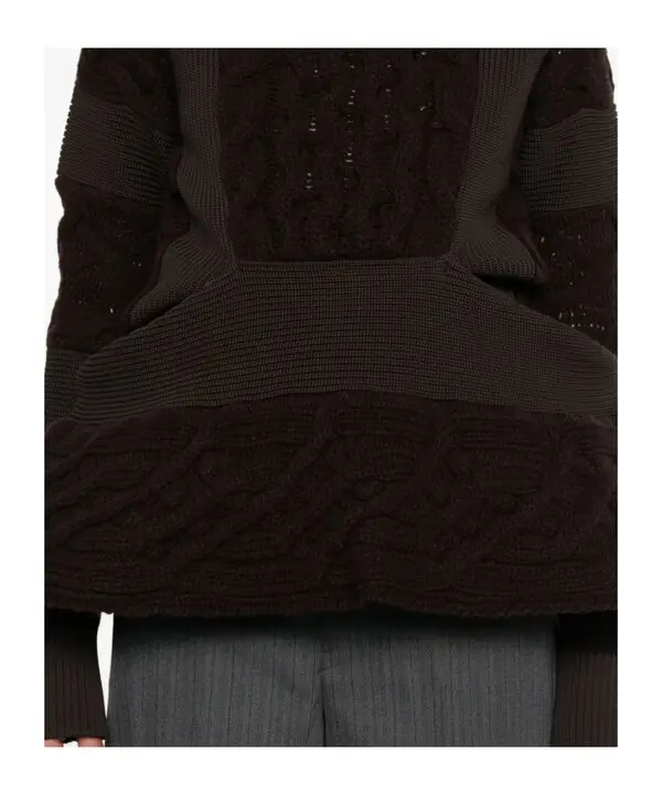 Sacai Crew Neck Long Sleeve Cable Knit Sweater With Pockets