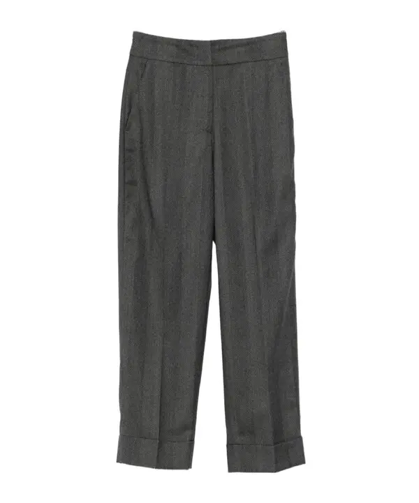 Peserico Herringbone Wool Trousers With Flap Hem