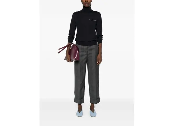 Peserico Herringbone Wool Trousers With Flap Hem