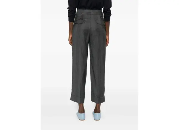 Peserico Herringbone Wool Trousers With Flap Hem