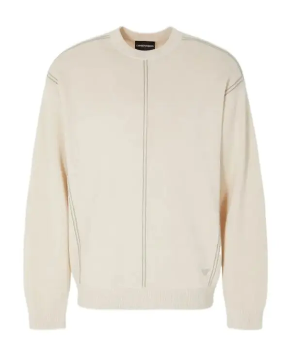 Emporio Armani Contrast Stitch Crew Neck Jumper - White