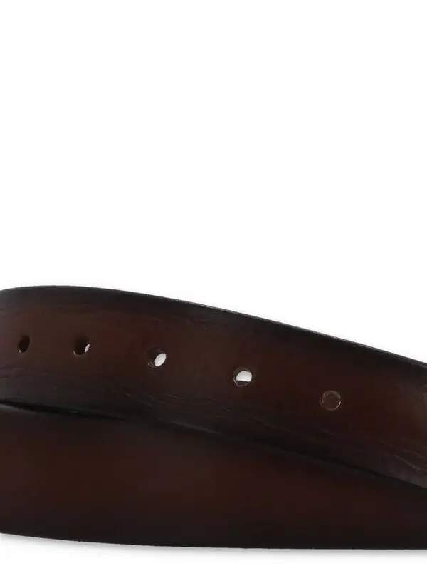 ORTIGNI Geometric Buckle Leather Belt - Black