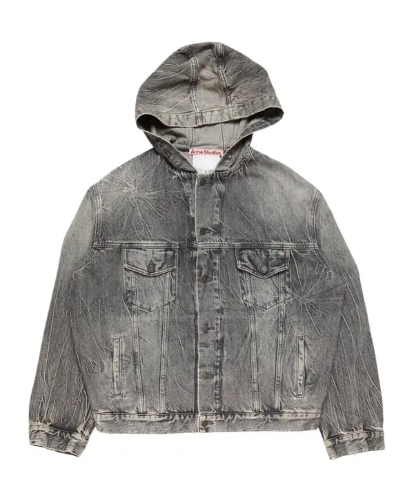 Acne Studios Washed Black Hooded Denim Jacket - Gray
