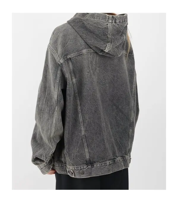Acne Studios Washed Black Hooded Denim Jacket - Gray