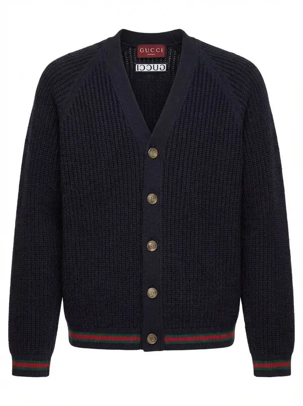 Gucci Logo Embroidered V-neck Cardigan - Black