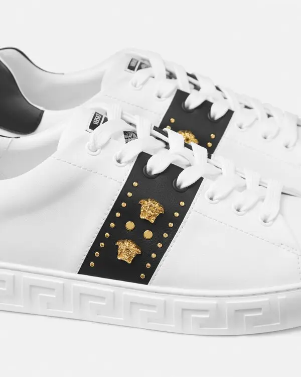Versace Greca Embellished Lace-up Sneakers - White