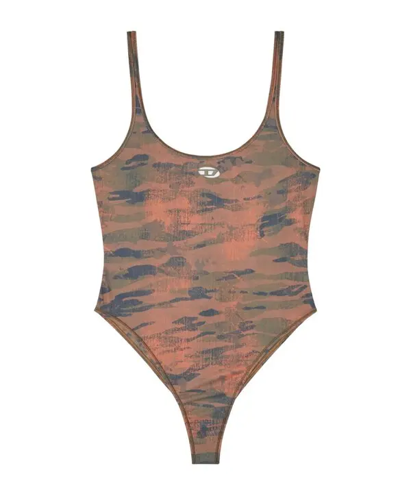 DIESEL® Camouflage Print Ribbed One-piece Swimsuit - Brown