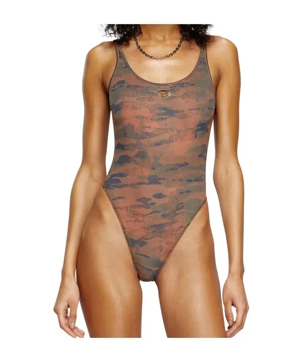 DIESEL® Camouflage Print Ribbed One-piece Swimsuit