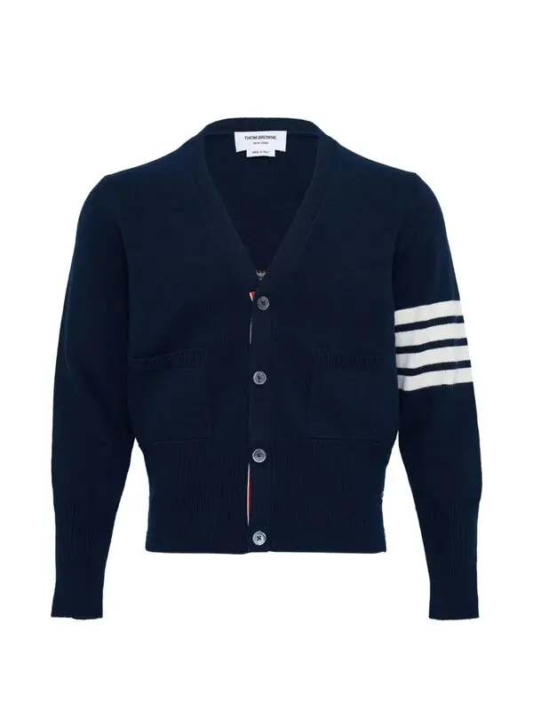 Thom Browne 4-bar Stripe V-neck Button-up Cardigan - Navy Blue