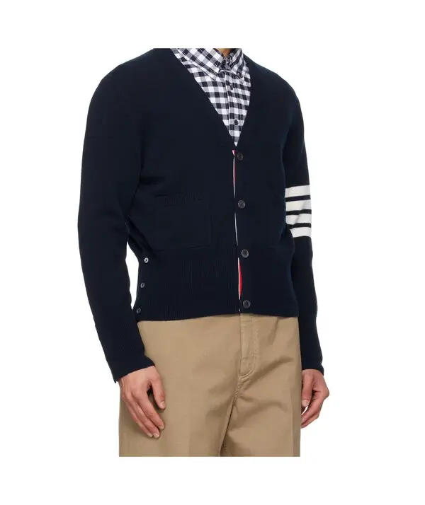 Thom Browne 4-bar Stripe V-neck Button-up Cardigan - Navy Blue