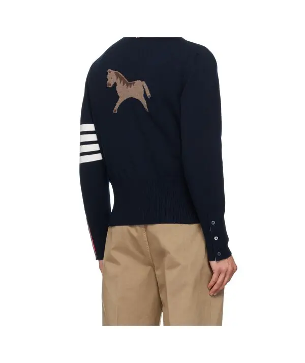 Thom Browne 4-bar Stripe V-neck Button-up Cardigan - Navy Blue