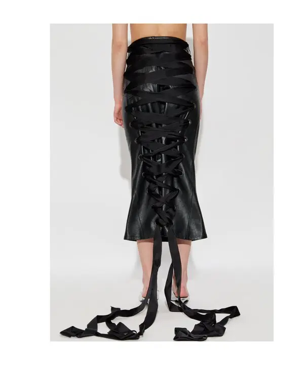 Balenciaga Lace-up Leather Skirt