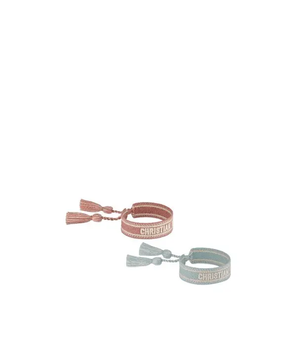 Dior Embroidered Bracelets Set Of Two - Gray