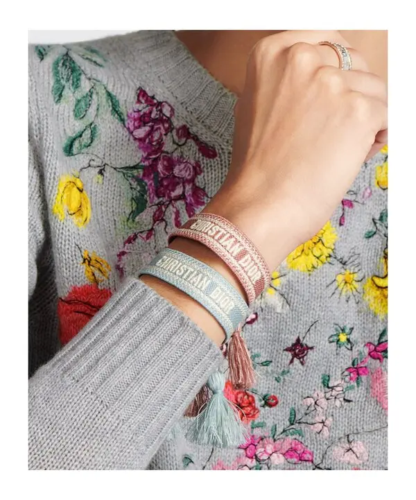 Dior Embroidered Bracelets Set Of Two - Gray