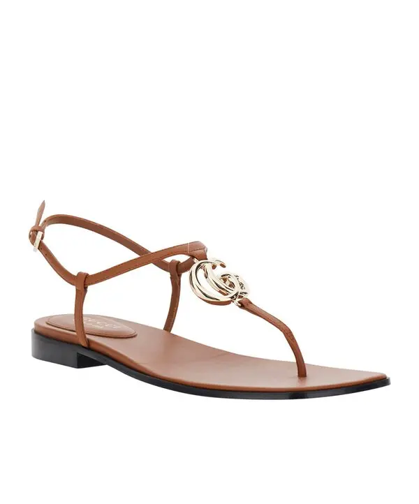 Gucci Thong Sandals With Adjustable Ankle Strap And Horsebit Detail - Brown