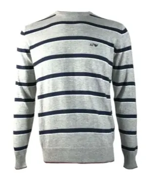 Emporio Armani Striped Crew Neck Long Sleeve Sweater - Gray