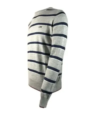 Emporio Armani Striped Crew Neck Long Sleeve Sweater - Gray