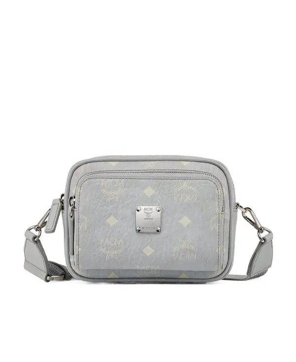 Mcm Logo Zipper Shoulder Bag - Gray