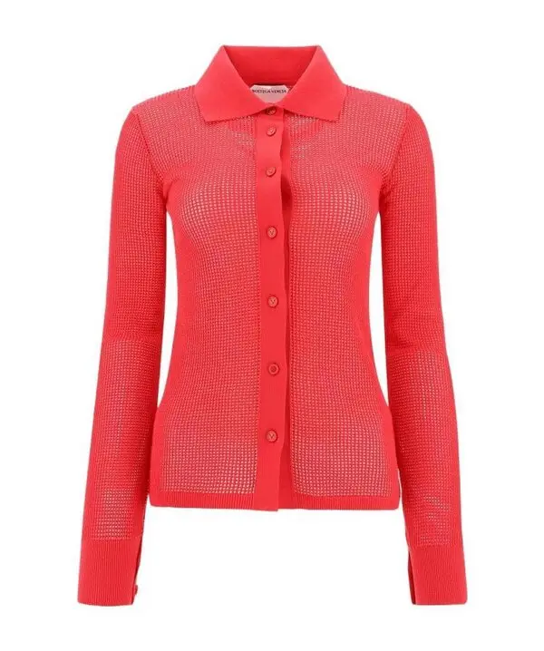 Bottega Veneta Mesh Buttoned Cardigan - Red