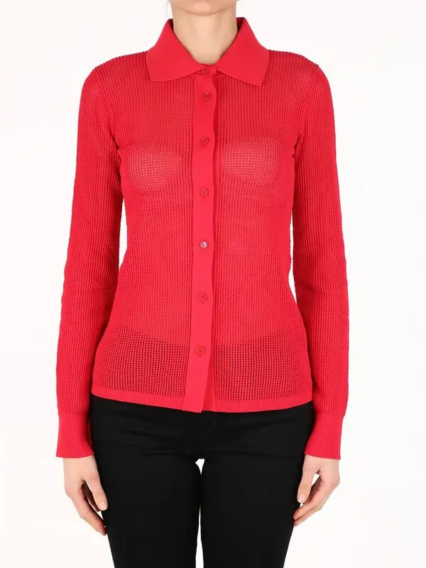 Bottega Veneta Mesh Buttoned Cardigan - Red