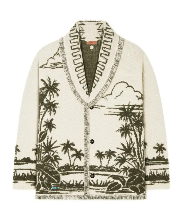 Alanui Palm-tree Fringed Cardigan - Ivory-olive